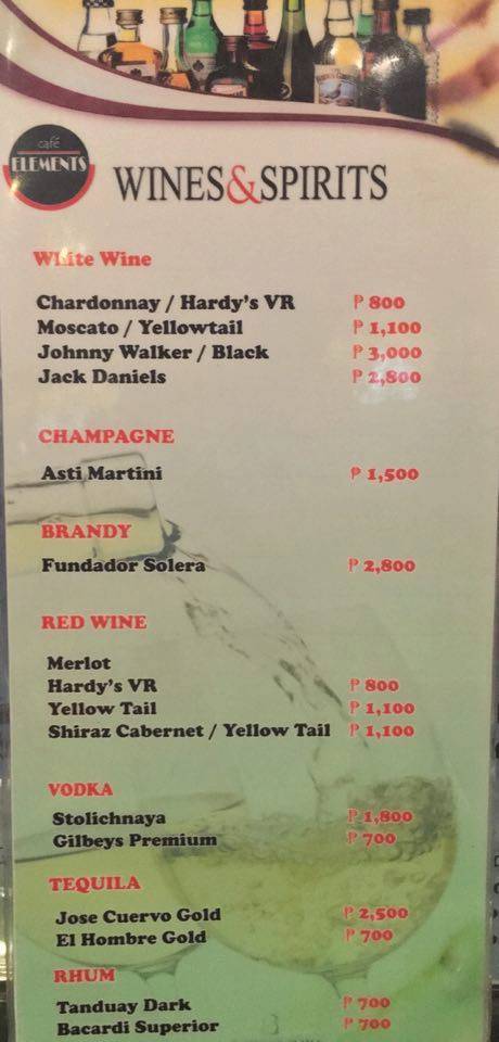 Menu at Cafe Elements, Quezon City, Brentwood Suites
