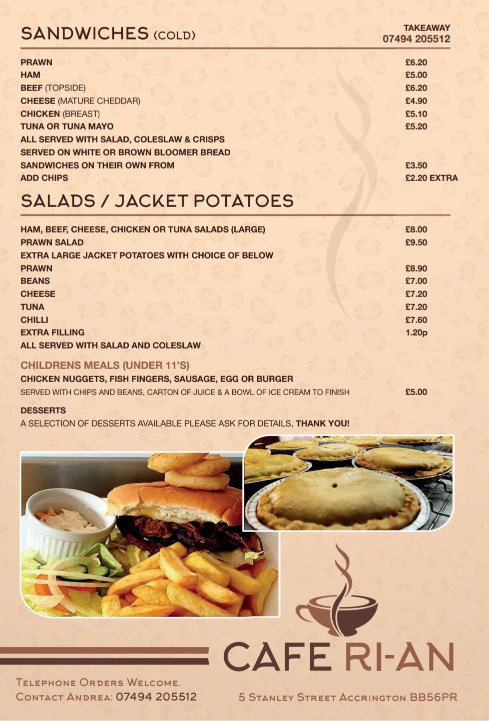 Menu at Cafe Ri-An, Accrington