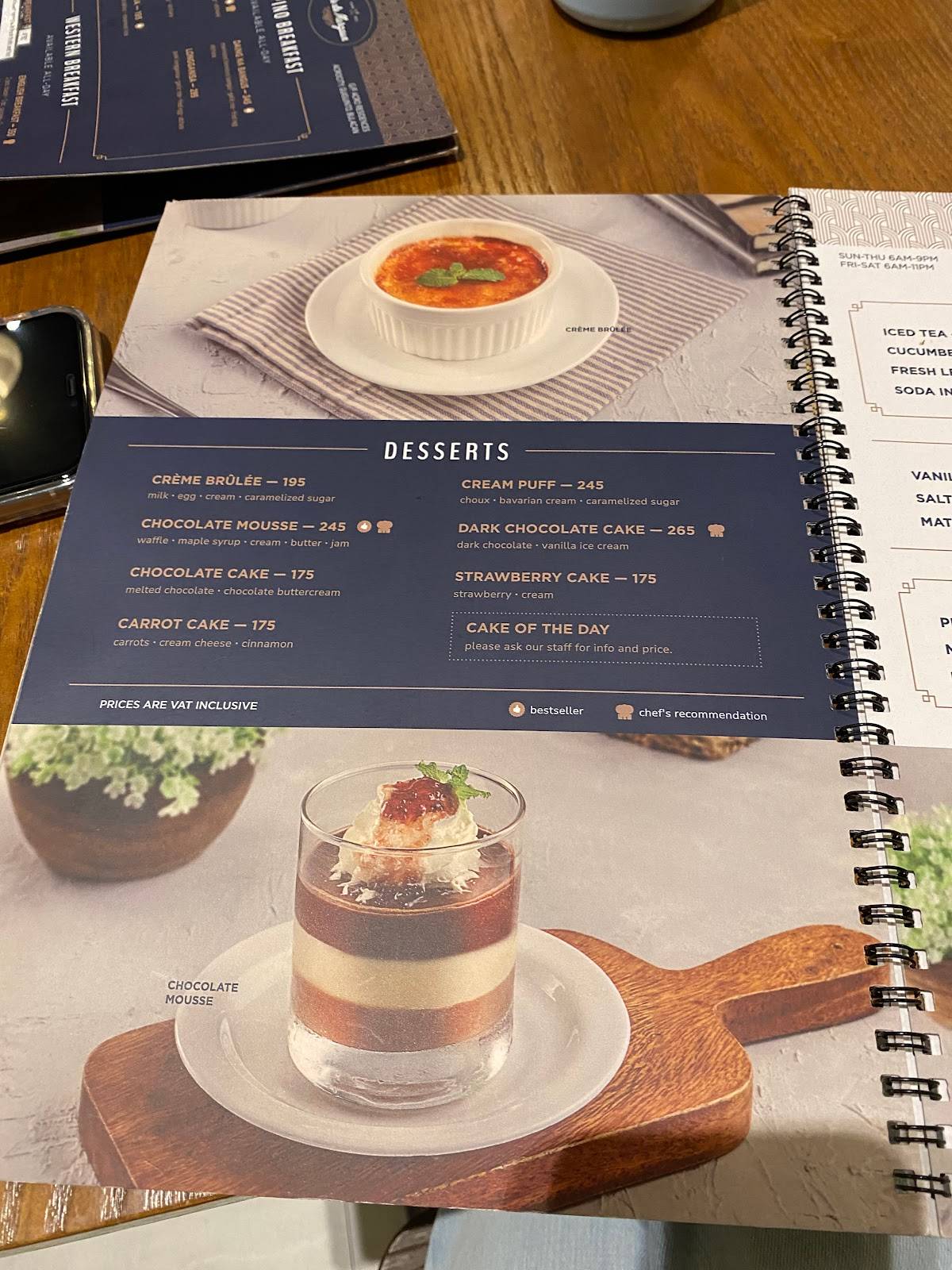 Menu at Cafe de Margaux, Guiguinto