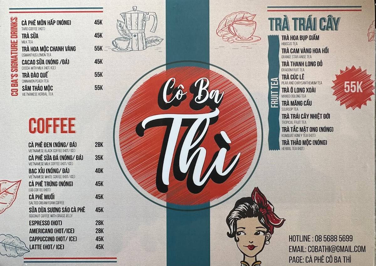 Menu at Co Ba Thi Cafe, Ho Chi Minh City, 30 Đ. Tôn Thất Tùng