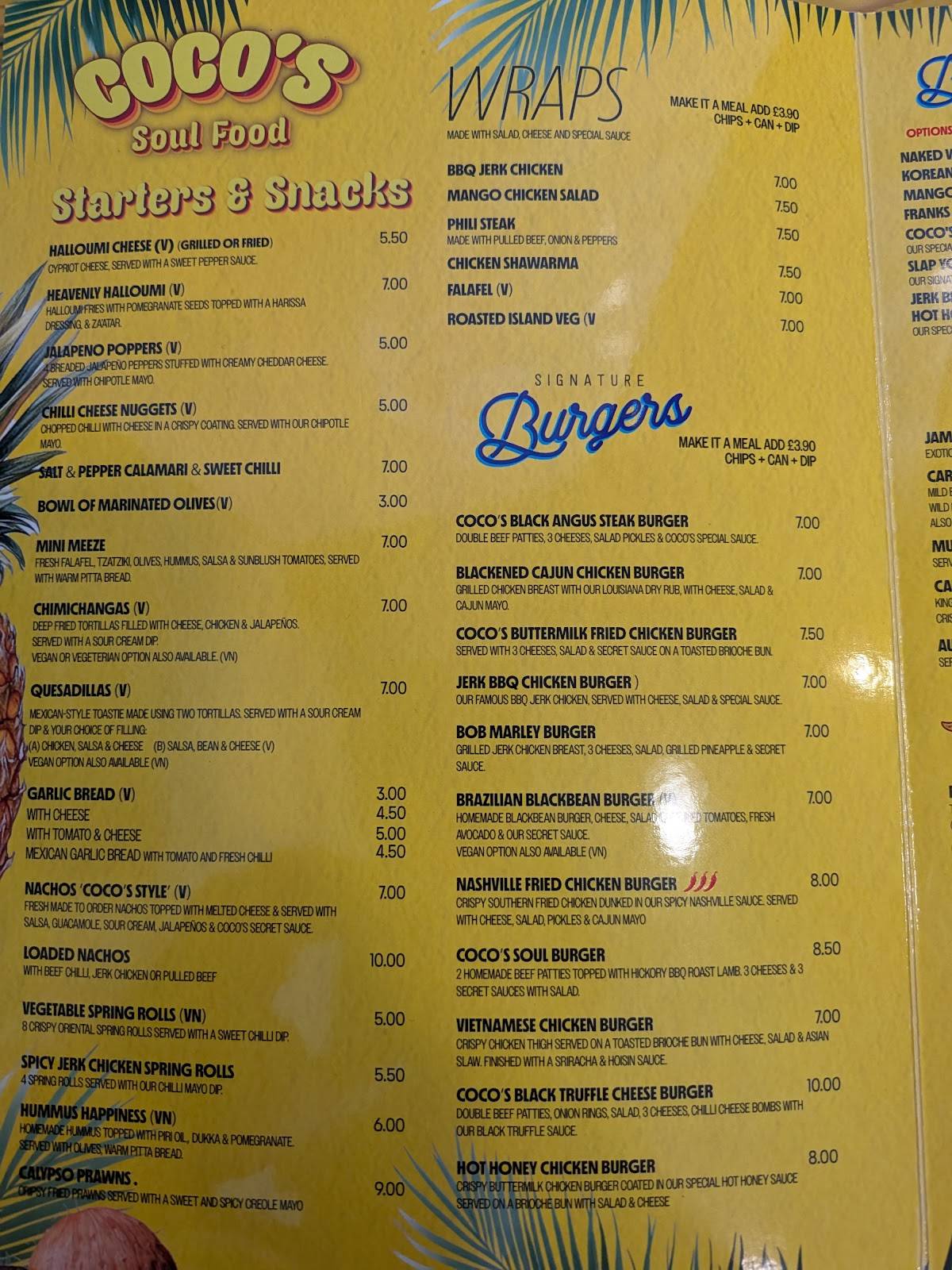 Menu at Coco's Soul Food cafe, Preston
