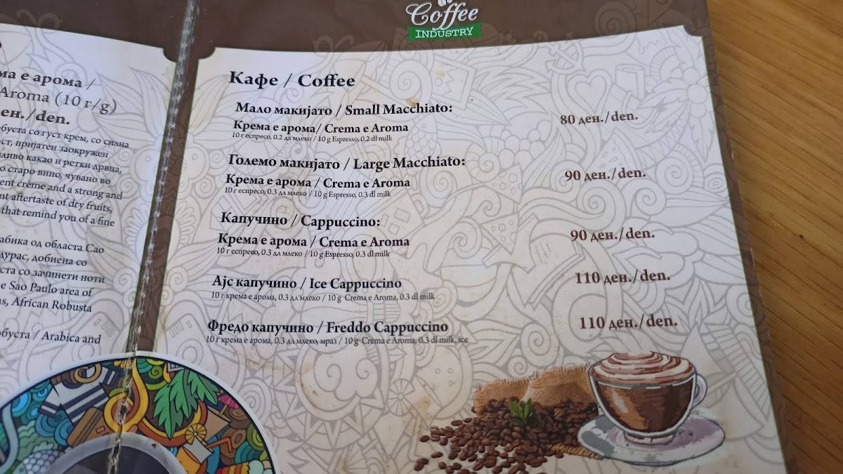 Speisekarte von Café Coffee Industry cafe, Skopje