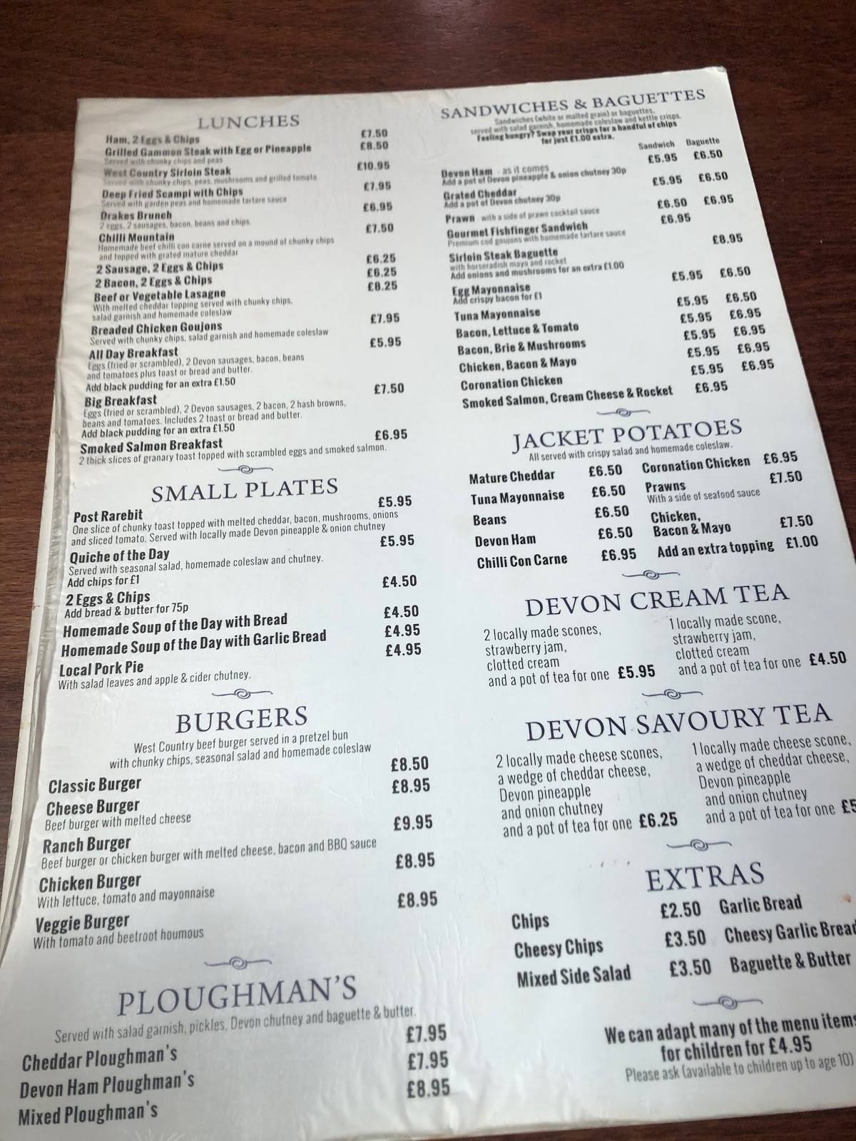 Menu at Drakes cafe, Exeter, 17A Catherine St