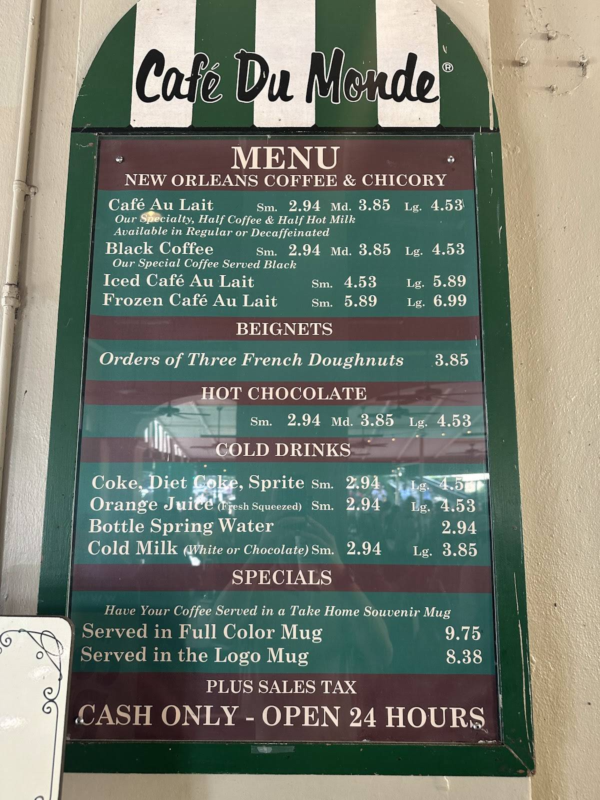Menu at Cafe Du Monde, New Orleans, 800 Decatur St