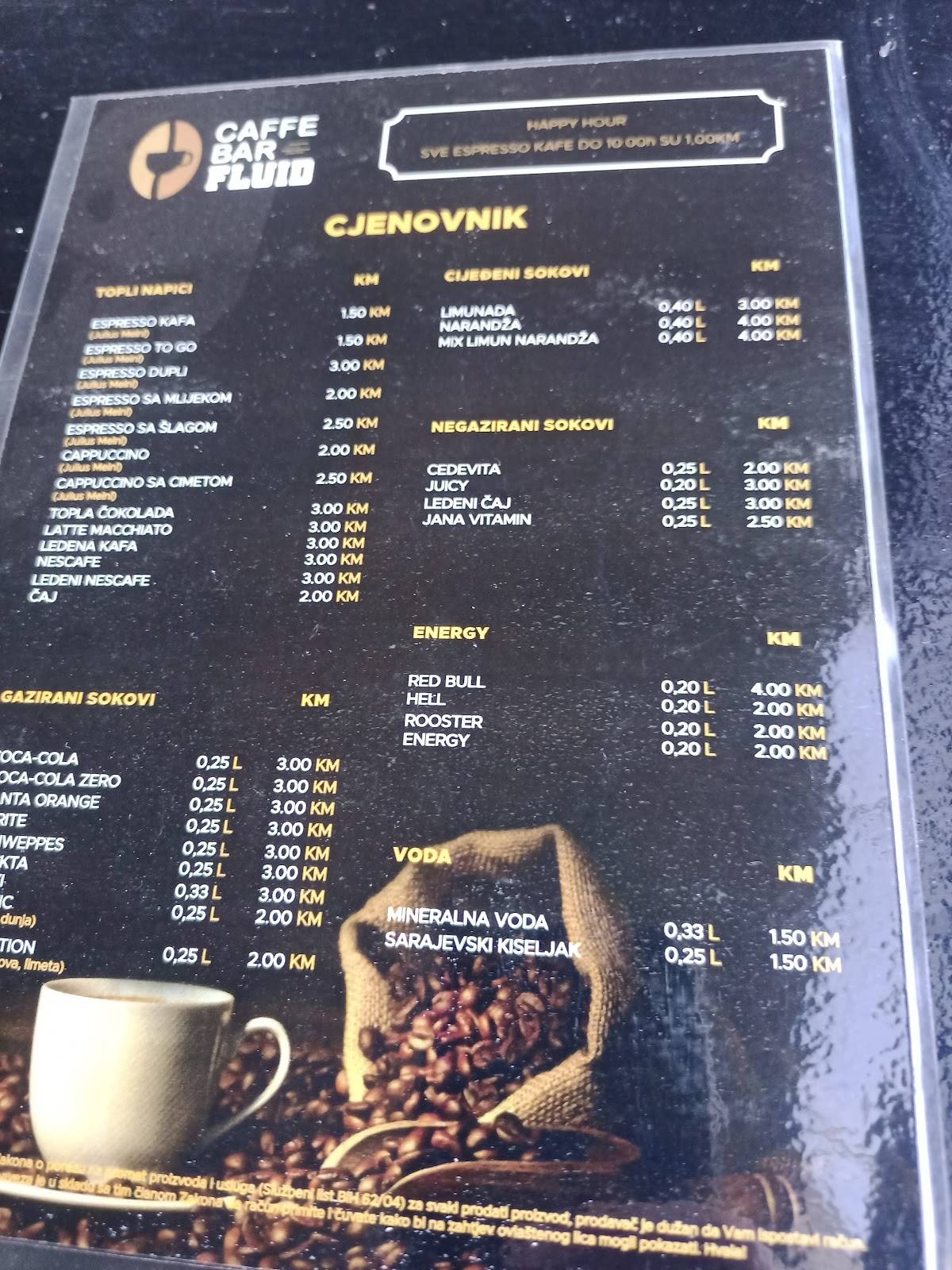Speisekarte von Fluid Caffe Bar, Sarajevo