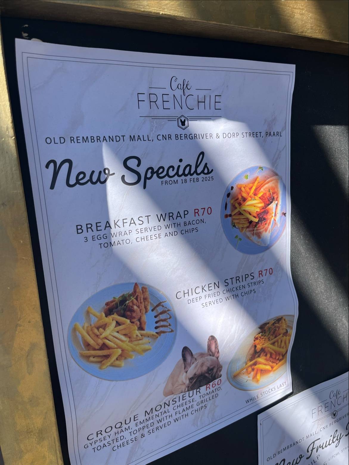 Menu at Cafe Frenchie, Paarl