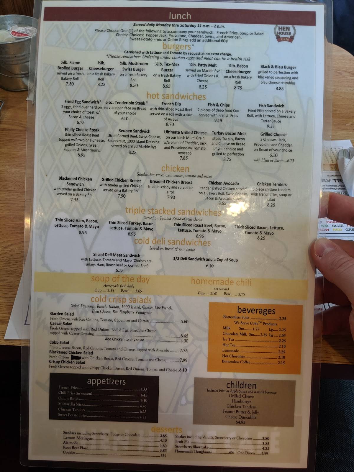 Menu at Hen House Cafe, Eagle