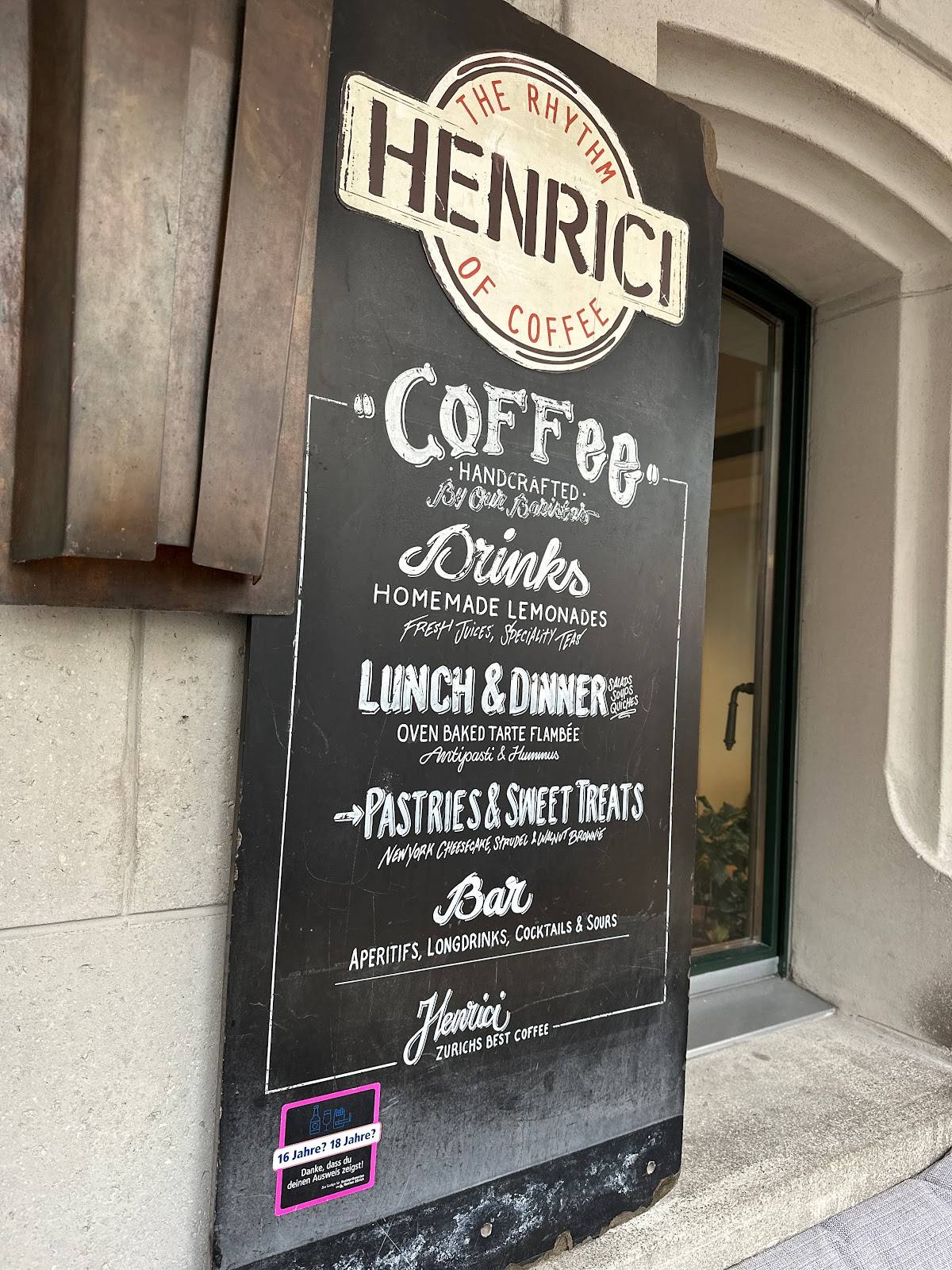 Speisekarte von Café Henrici, Zürich
