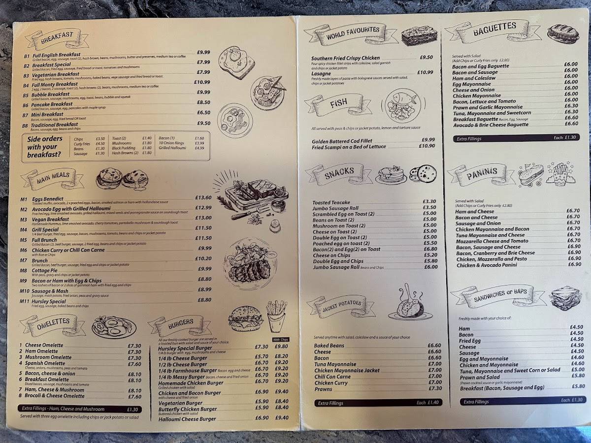 Menu at Hursley Cafe, Eastleigh