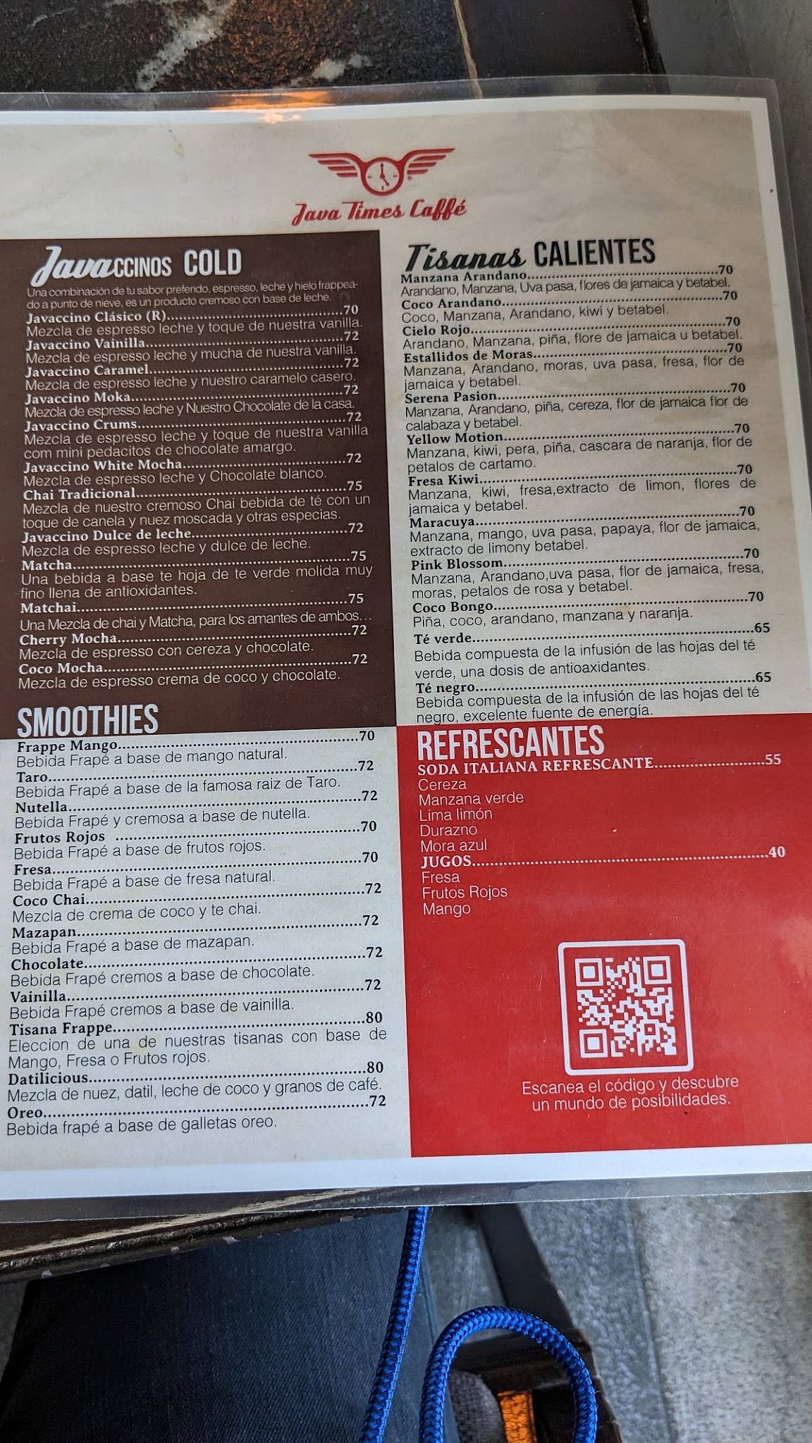 Carta del café Java Times Caffe Plaza Mayor, Torreón, C. Ramón Corona 106