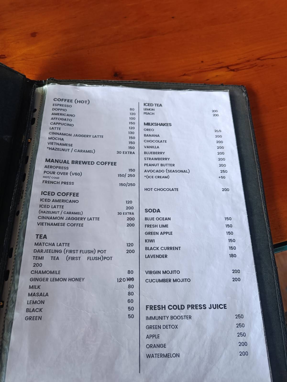 Menu at Cafe Kalimpong, Kalimpong