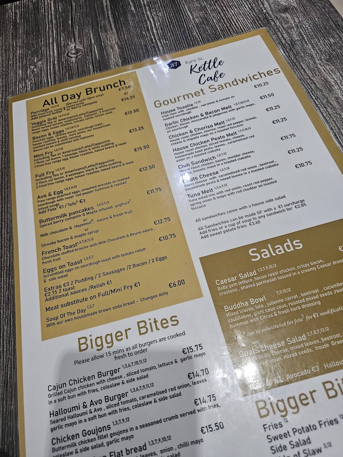 Carta de Kettle Cafe 37 Eyre St., Galway