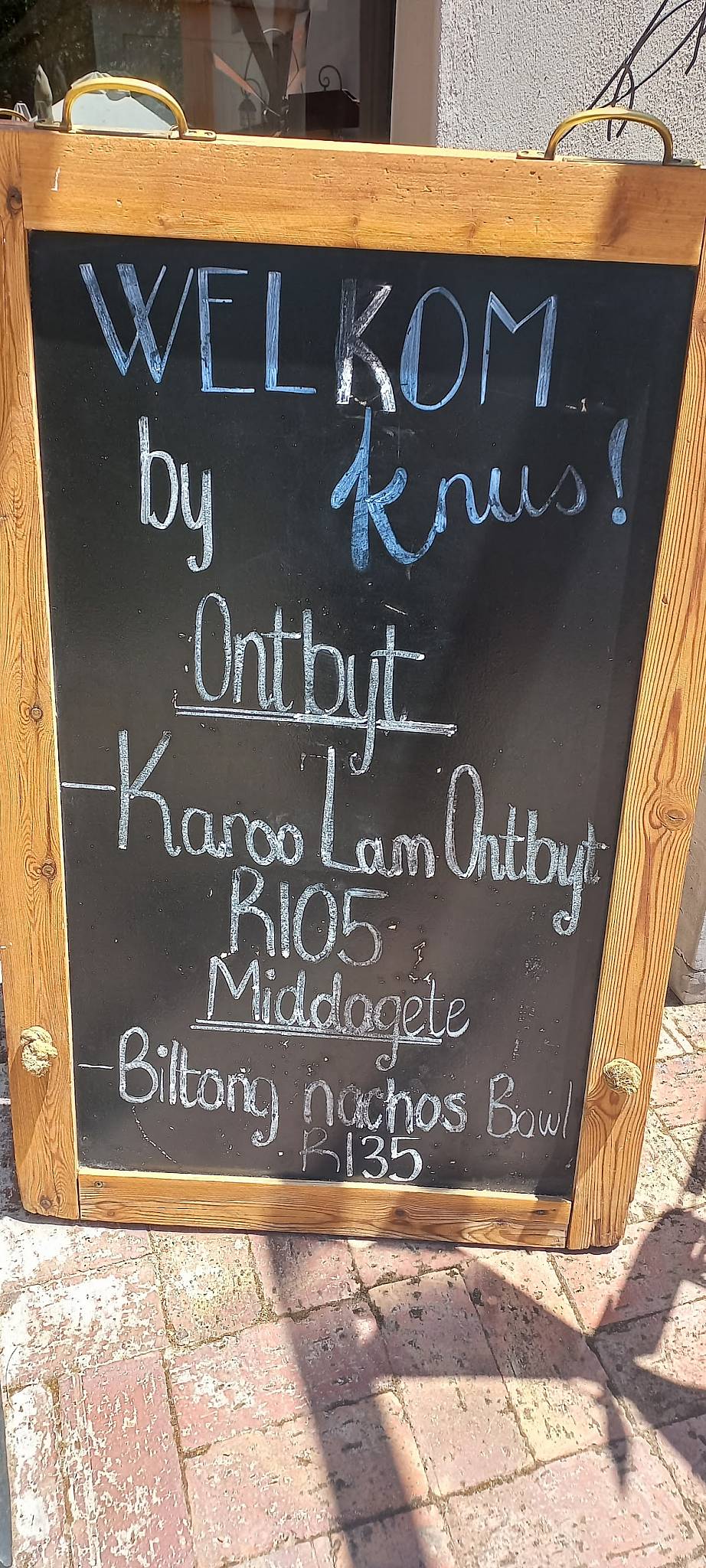 Menu at Knus Karoo Kombuis cafe, Paarl