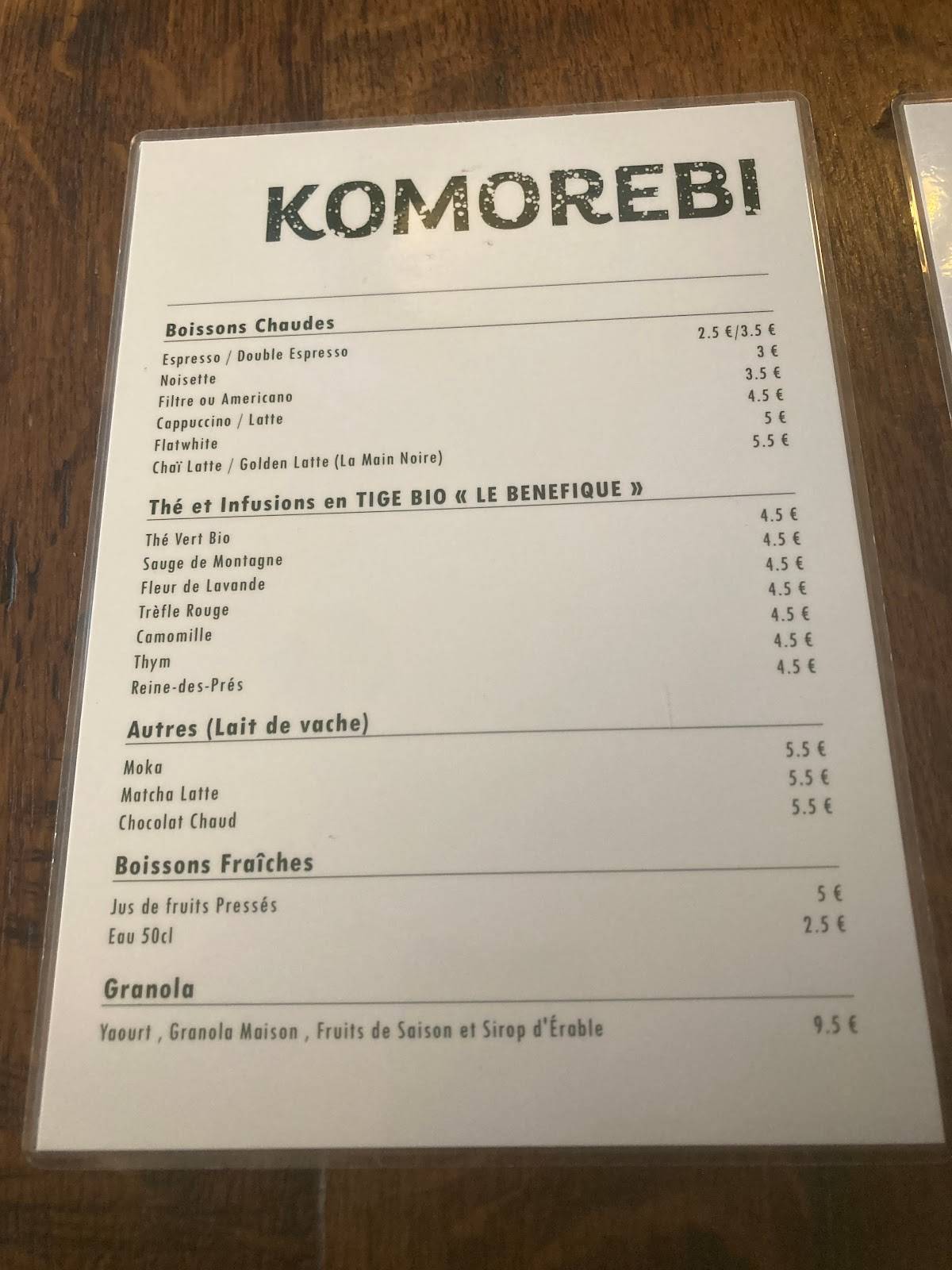 Menu at Komorebi - Café / Pâtisserie, Paris