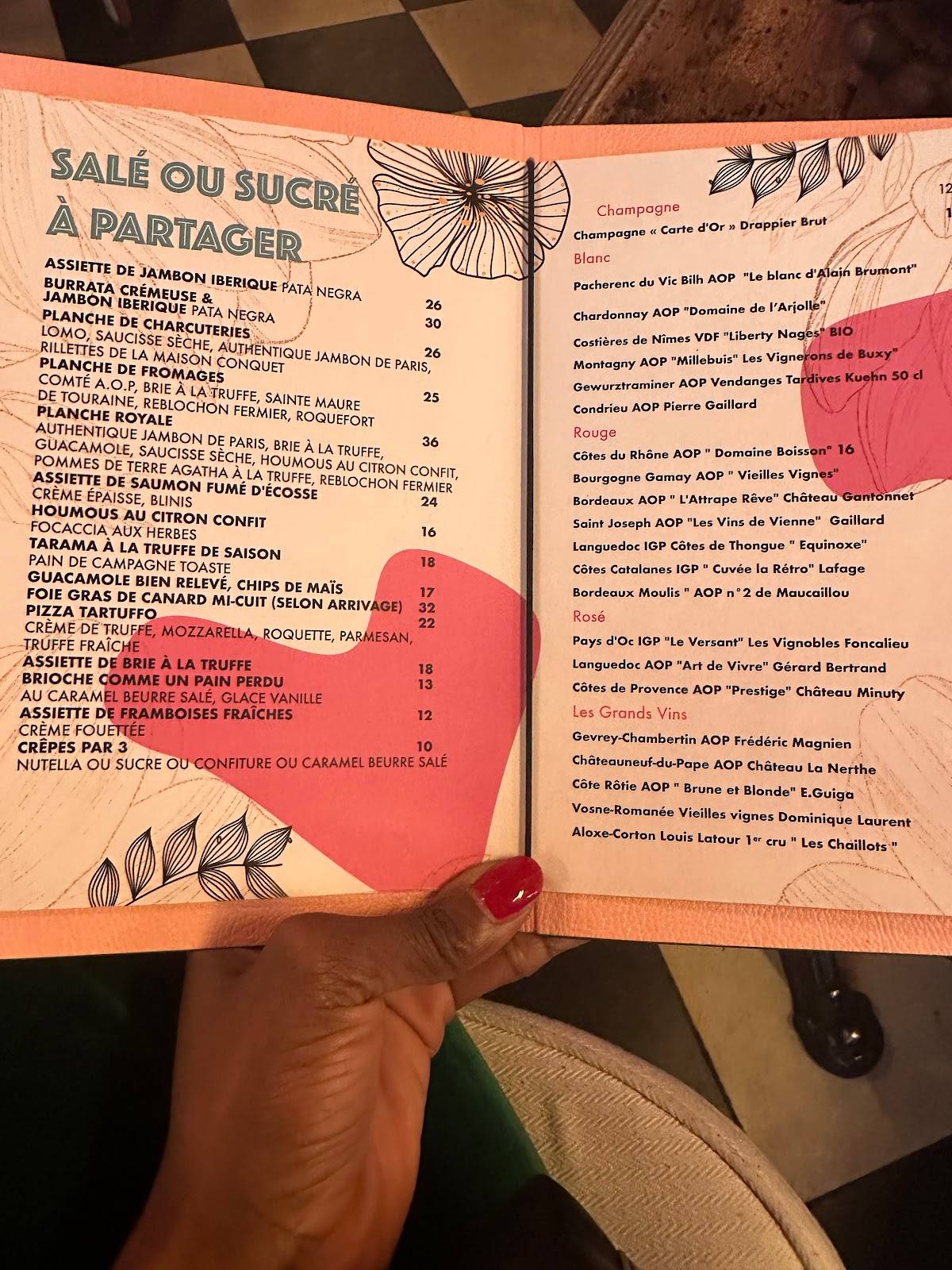 Menu at La Favorite Saint-Paul cafe, Paris, 4 Rue de Rivoli