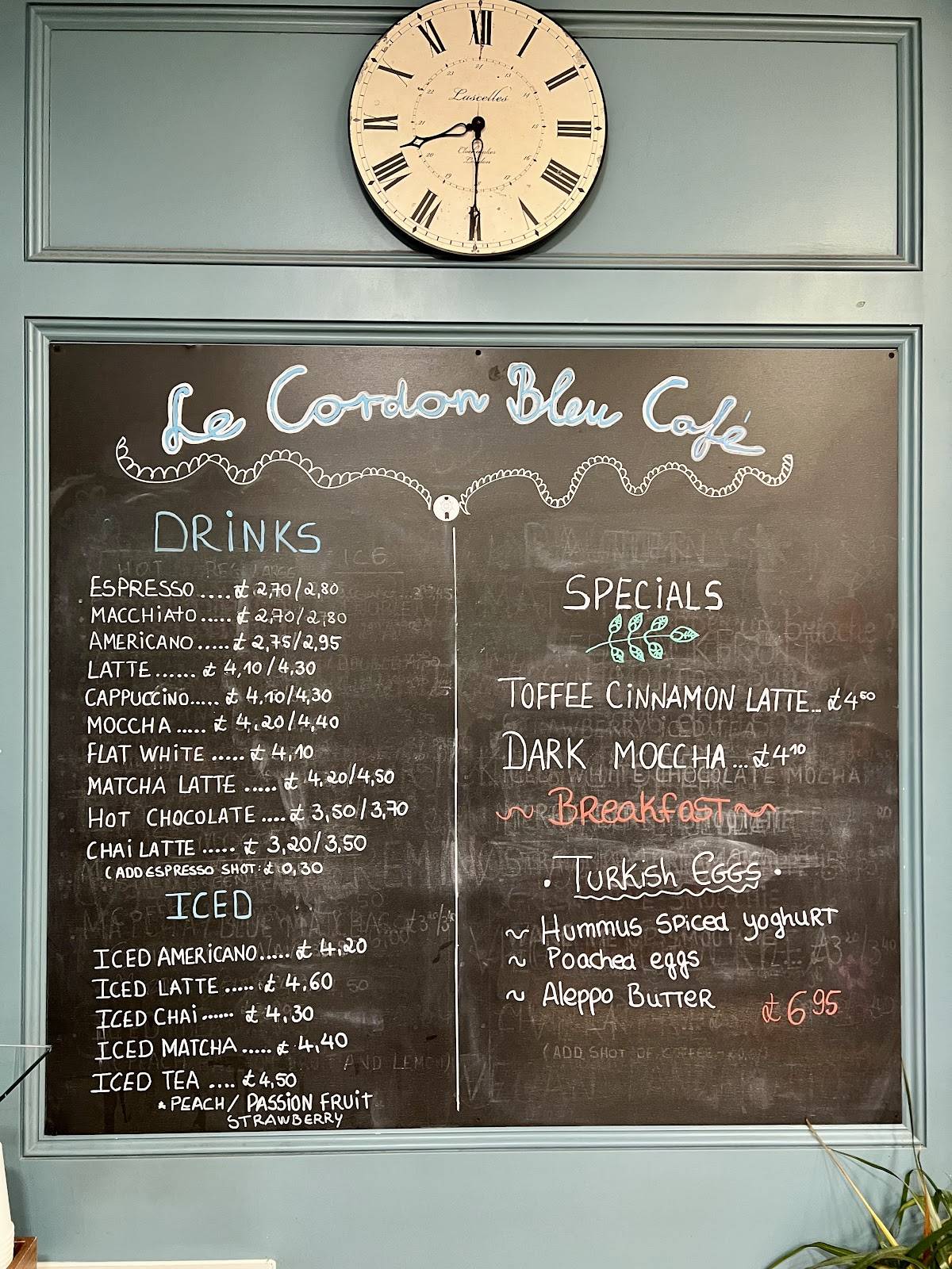 Menu at Café Le Cordon Bleu cafe, London, Pied Bull Yard