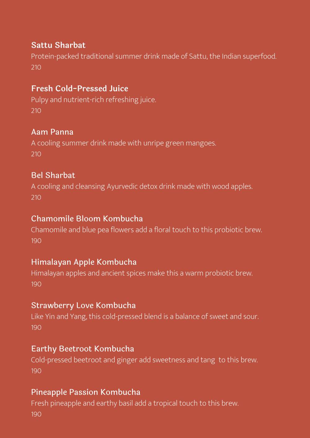 Menu at Cafe Lota, New Delhi