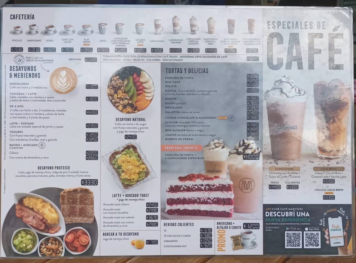 Menu at Café Martínez, Martínez, Gral. Alvear 200