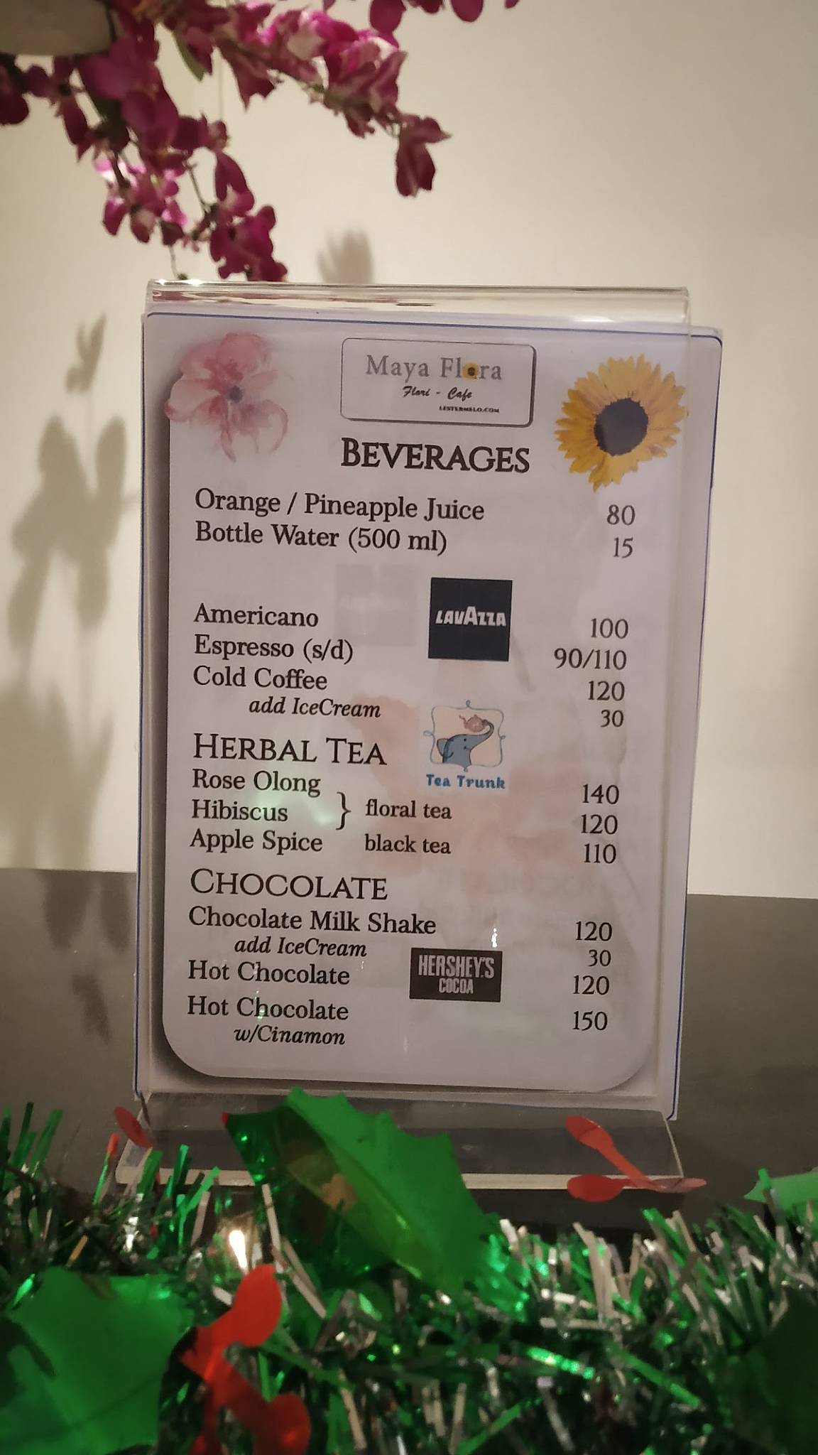 Menu at Maya Flora, Panaji
