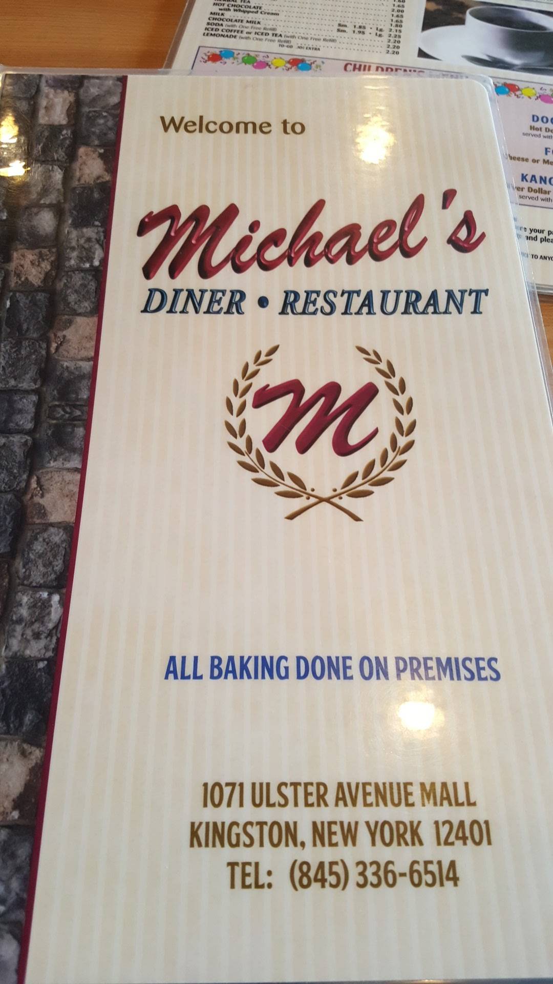 Menu at Michael's Diner restaurant, Kingston