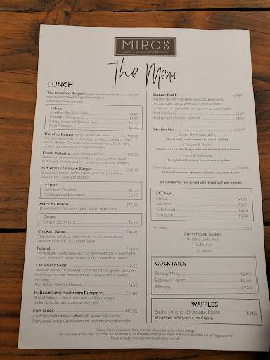 Menu at Cafe Miro, Hereford
