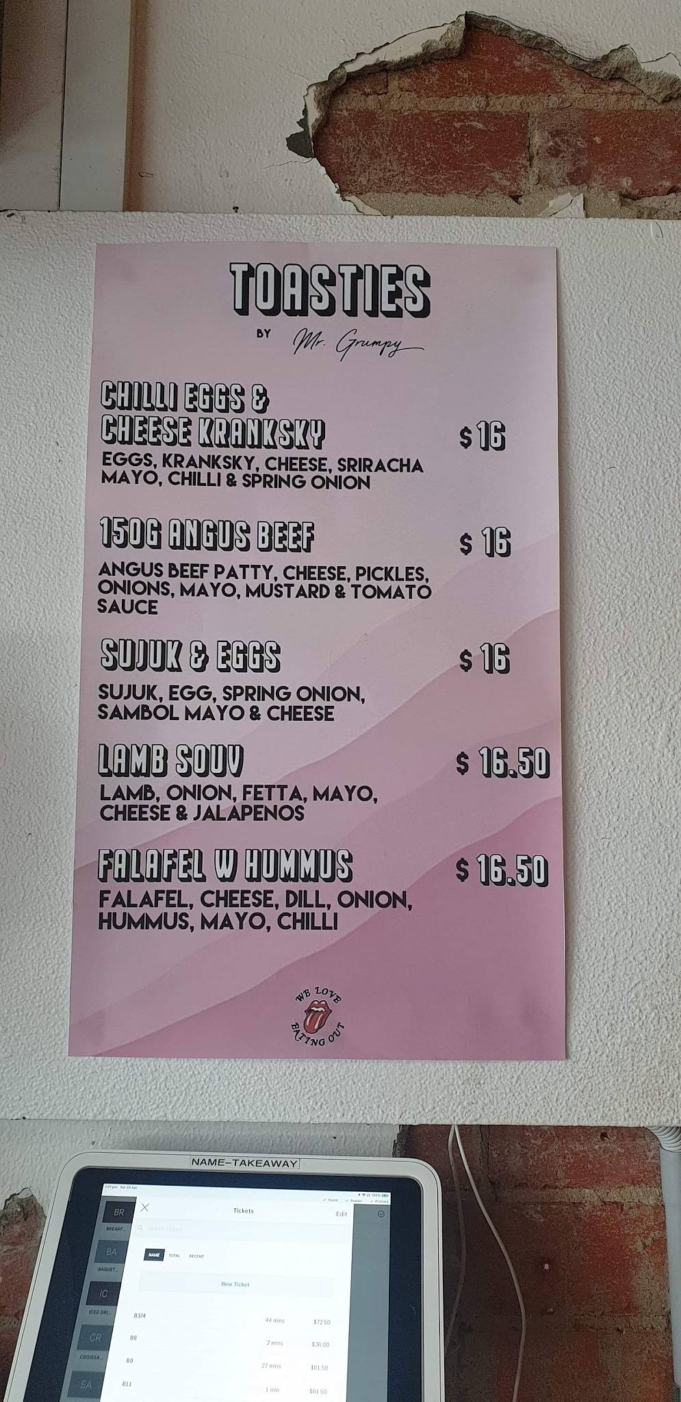 Menu at Mr Grumpy's Cafe, Mulgrave
