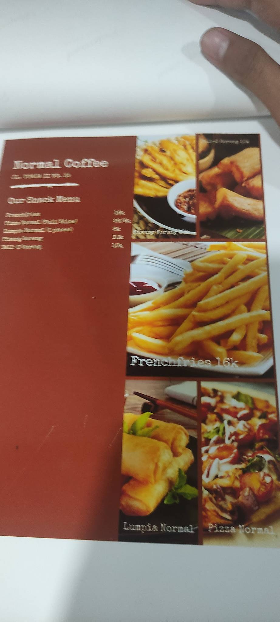 Menu at Normal Coffee cafe, Indonesia