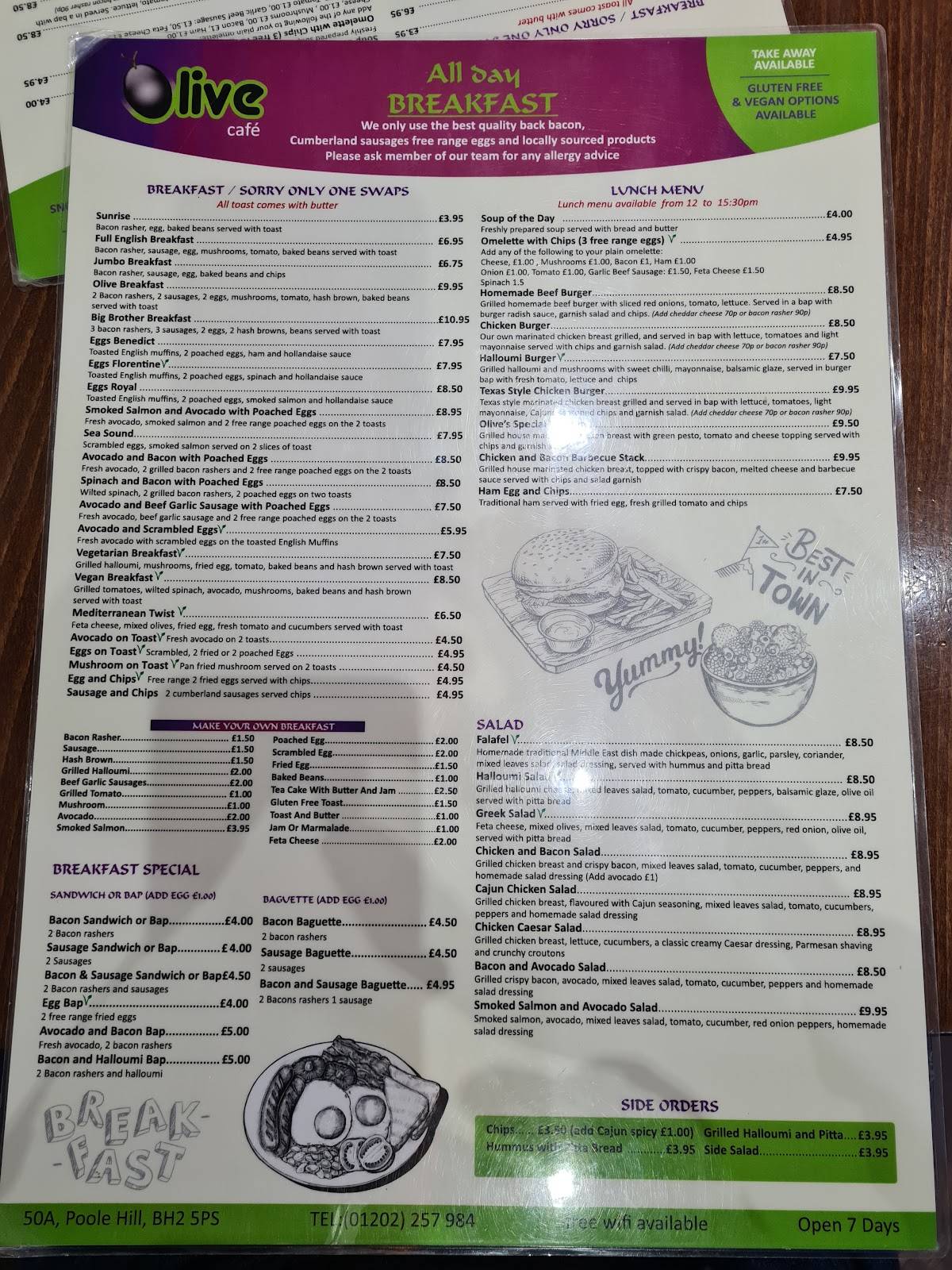 Menu at Olive Cafe, Bournemouth
