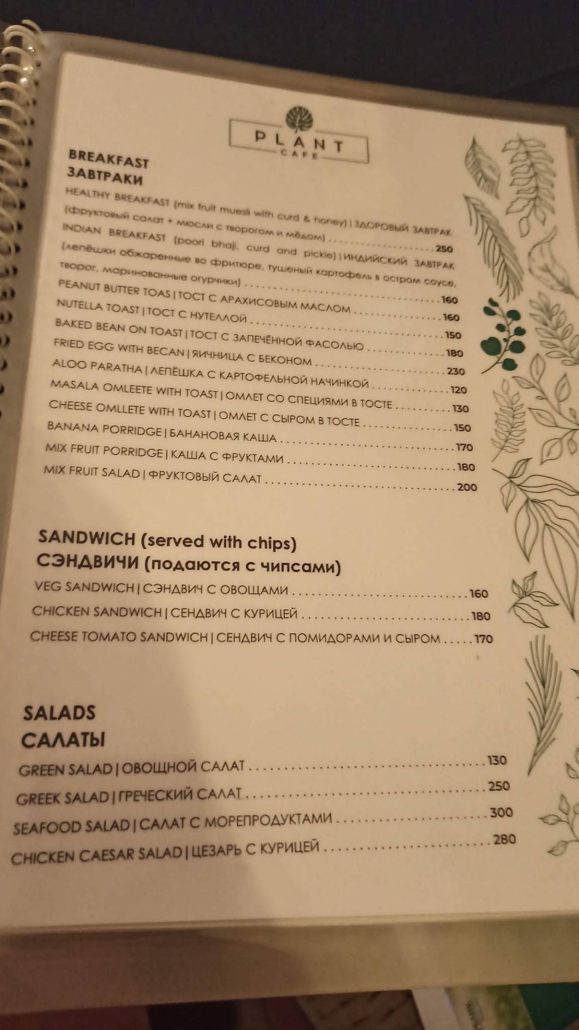 Menu at Plant Cafe, Morjim, Morjim Beach Road