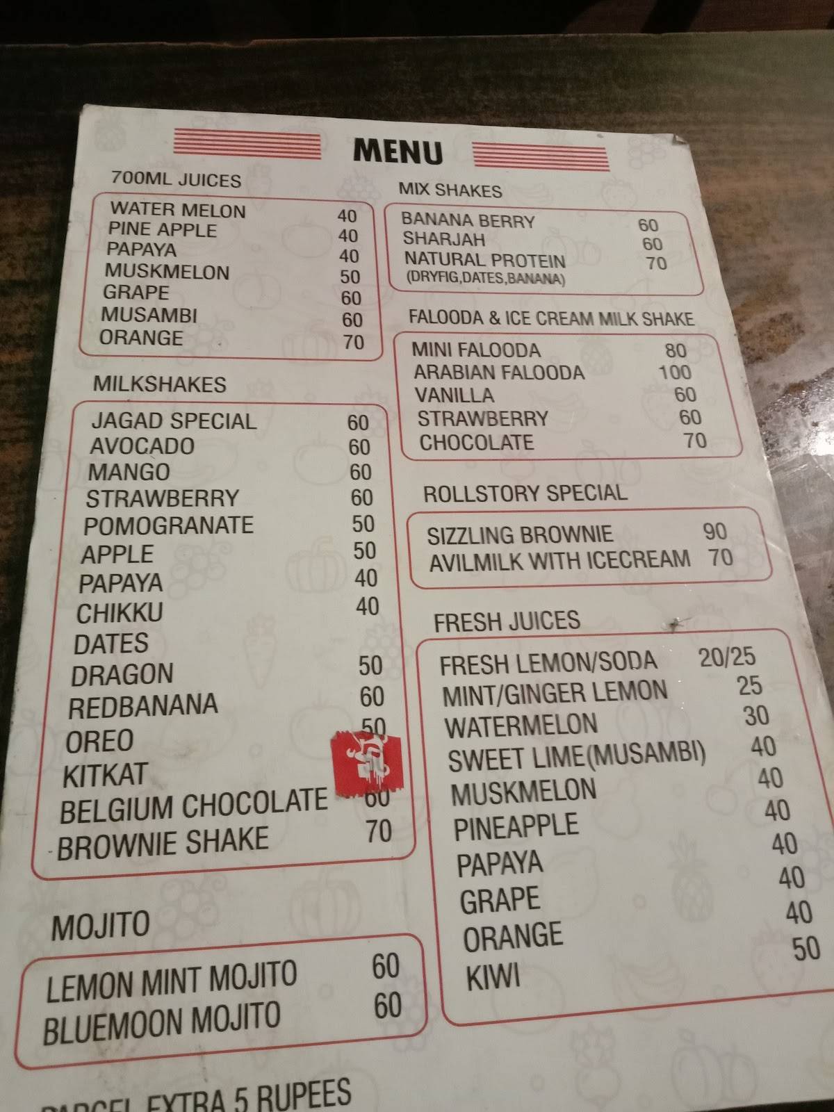 Menu at ROLL STORY, Chennai