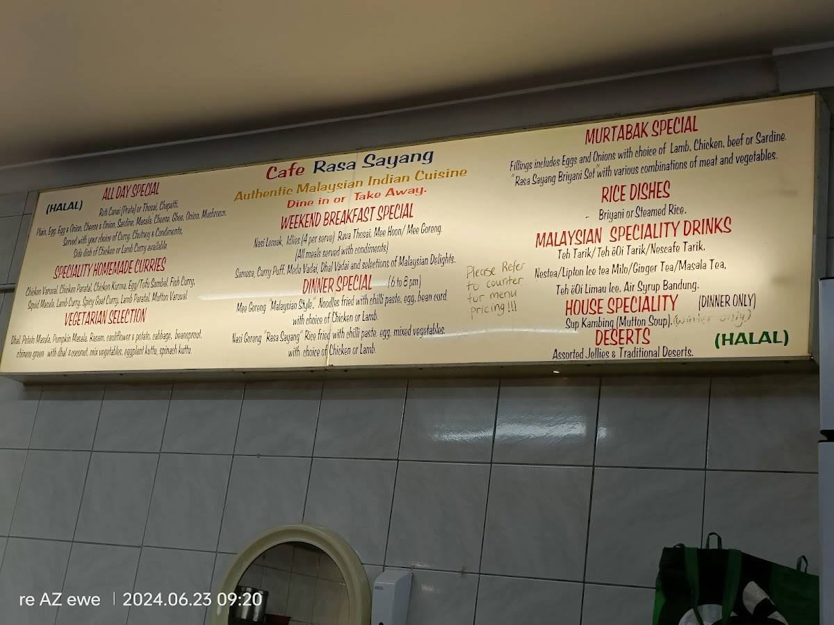 Menu at Cafe Rasa Sayang, Thornlie, 1/202-212 Spencer Rd
