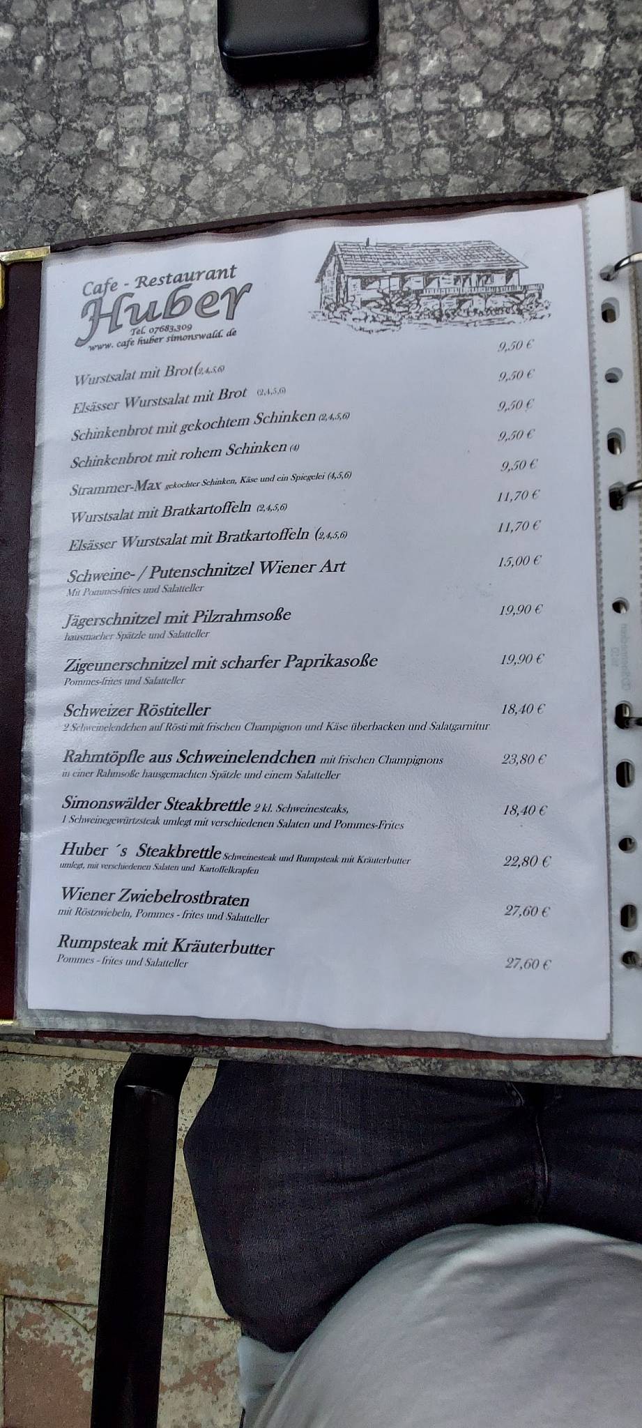 Speisekarte von Café Restaurant Huber, Simonswald