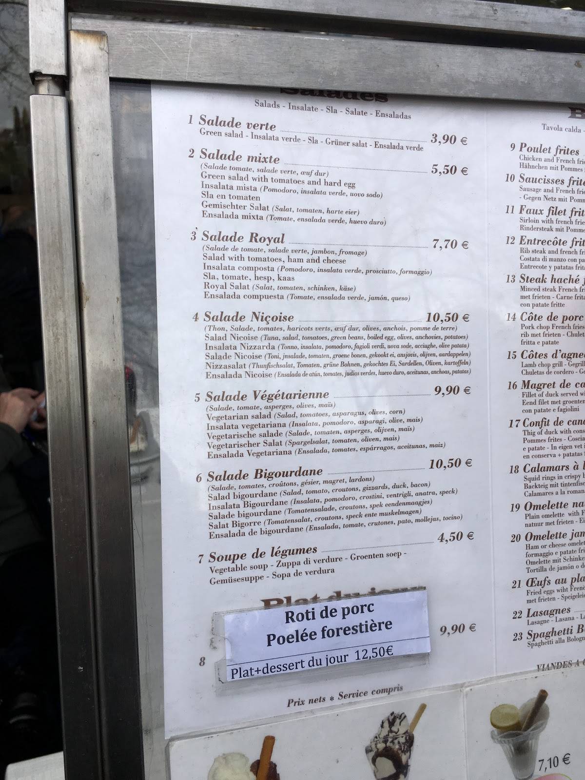 Menu at Café Royal, Lourdes