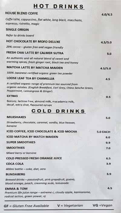 Menu at Cafe Rubix, Box Hill North