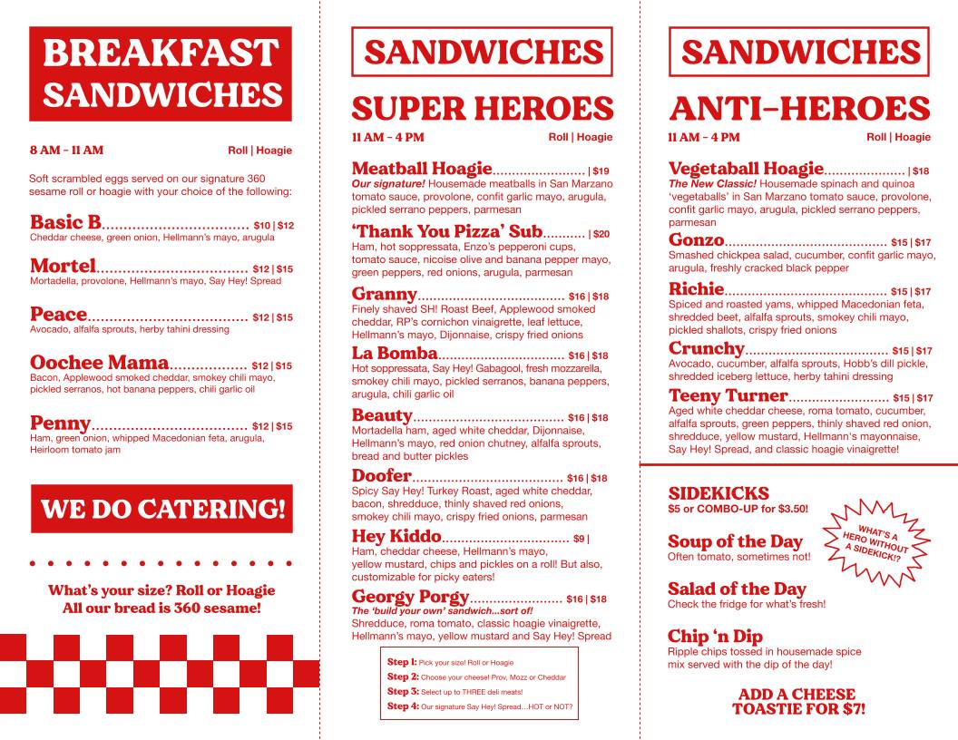 Menu at Say Hey Cafe & Deli, Vancouver