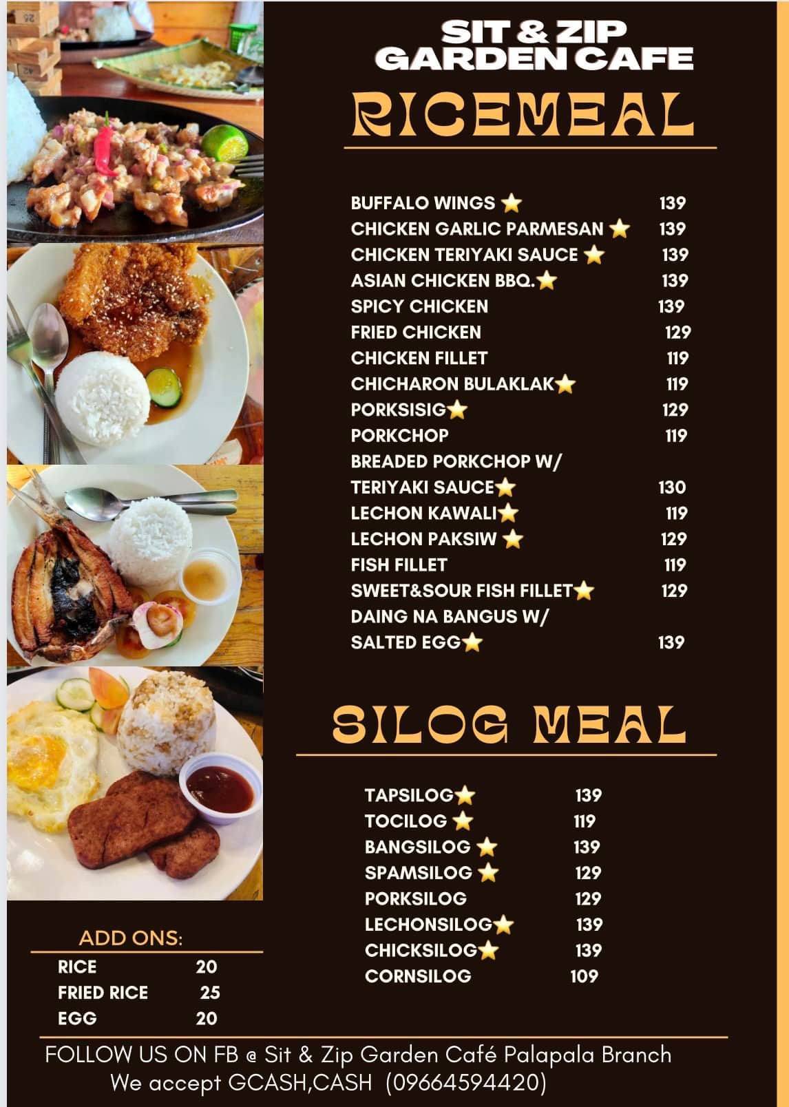 Menu at Sit And Zip Garden Cafe Pala Pala, Dasmariñas