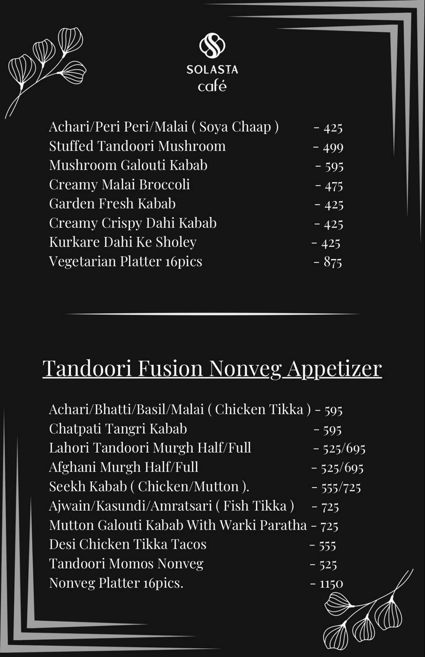 Menu at Solasta Cafe, Gurugram