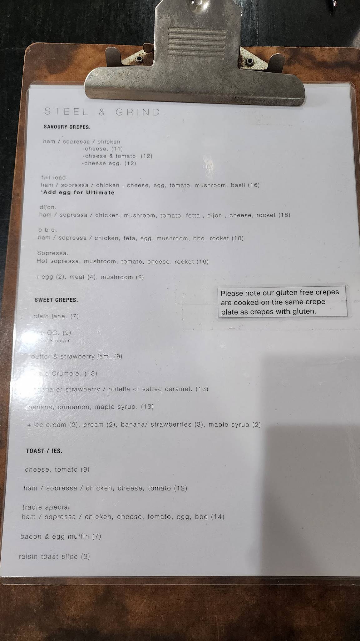 Menu at Steel & Grind cafe, Mount Gravatt