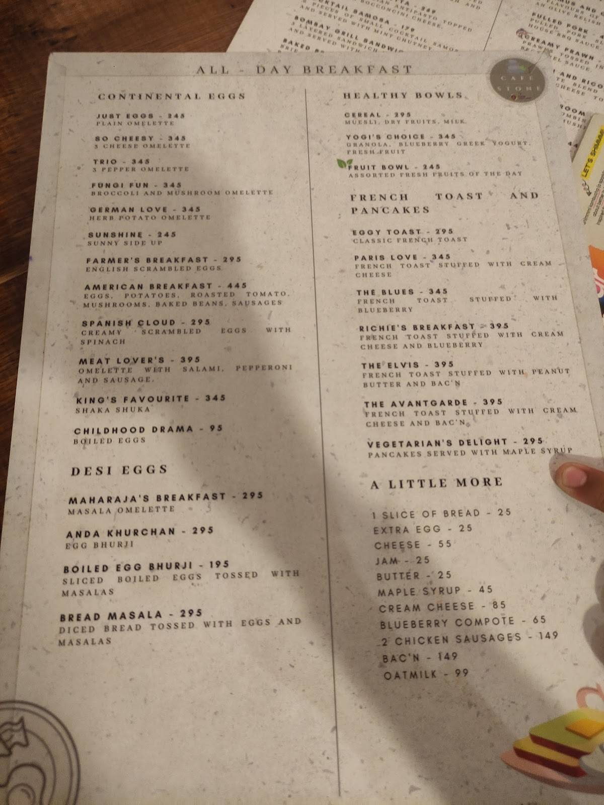 Menu at Cafe Stone, Bengaluru