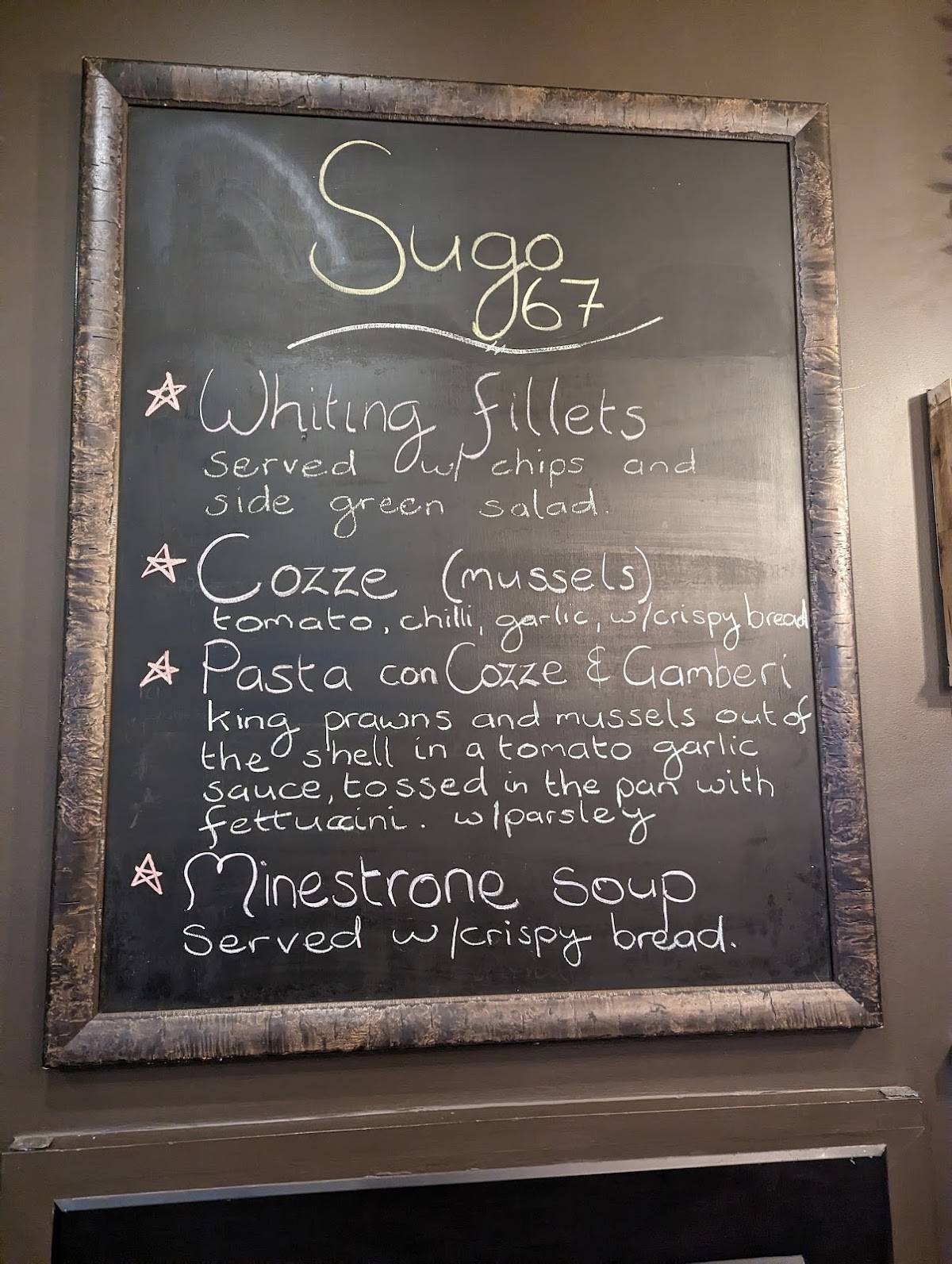 Menu at Sugo 67 cafe, Mornington
