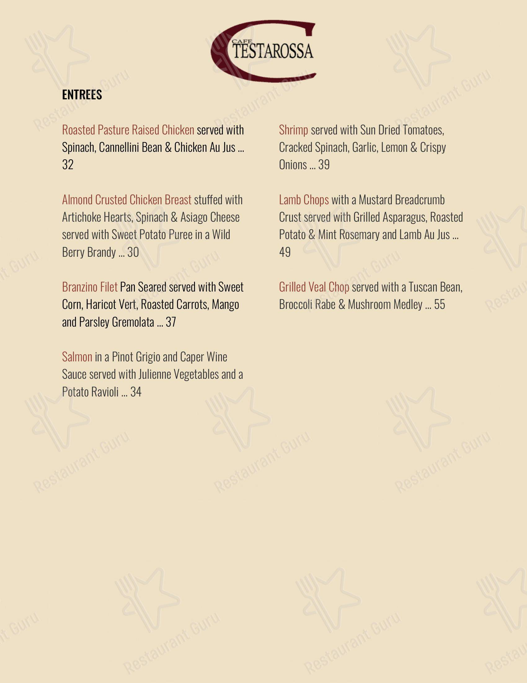 Menu at Cafe Testarossa, Syosset