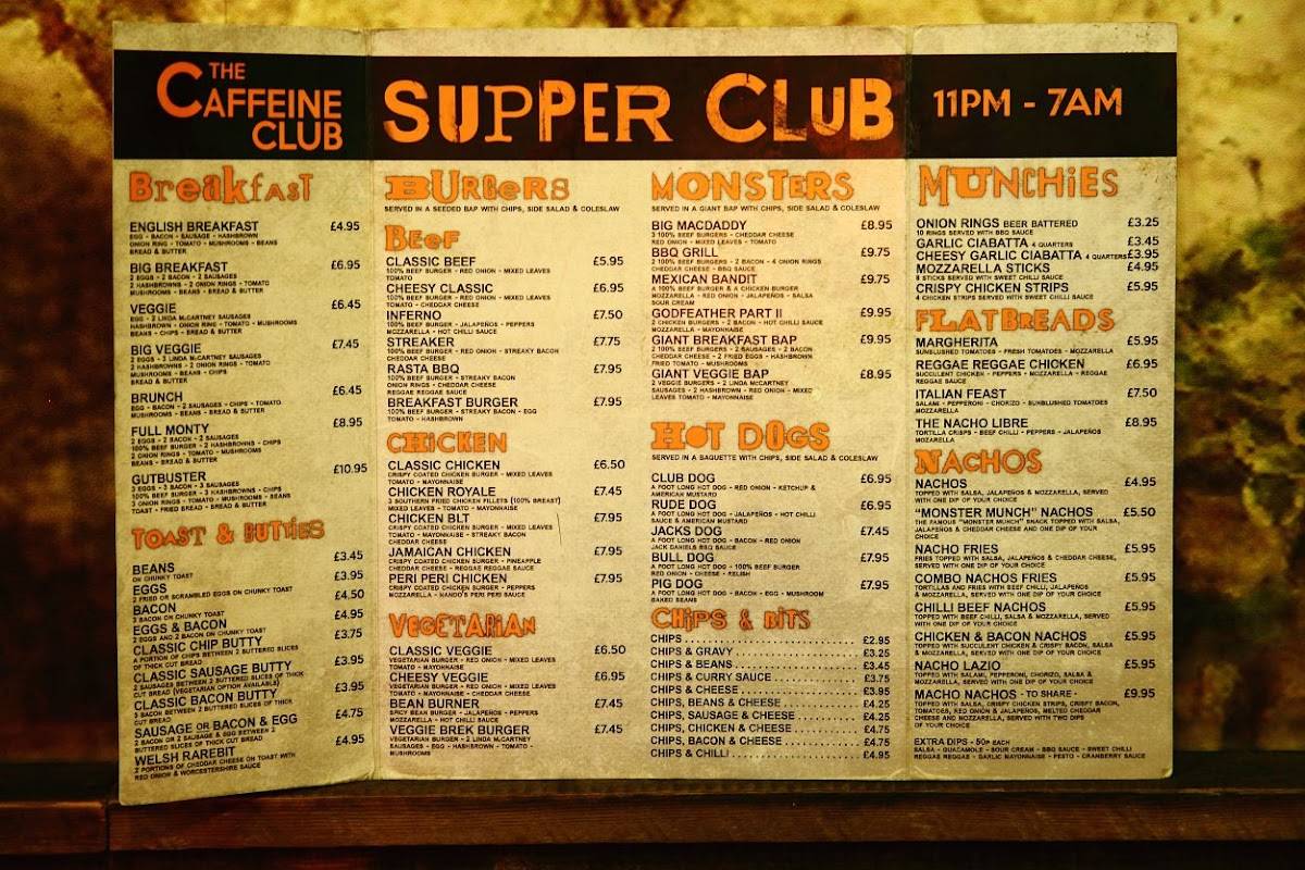 Menu at The Caffeine Club, Plymouth
