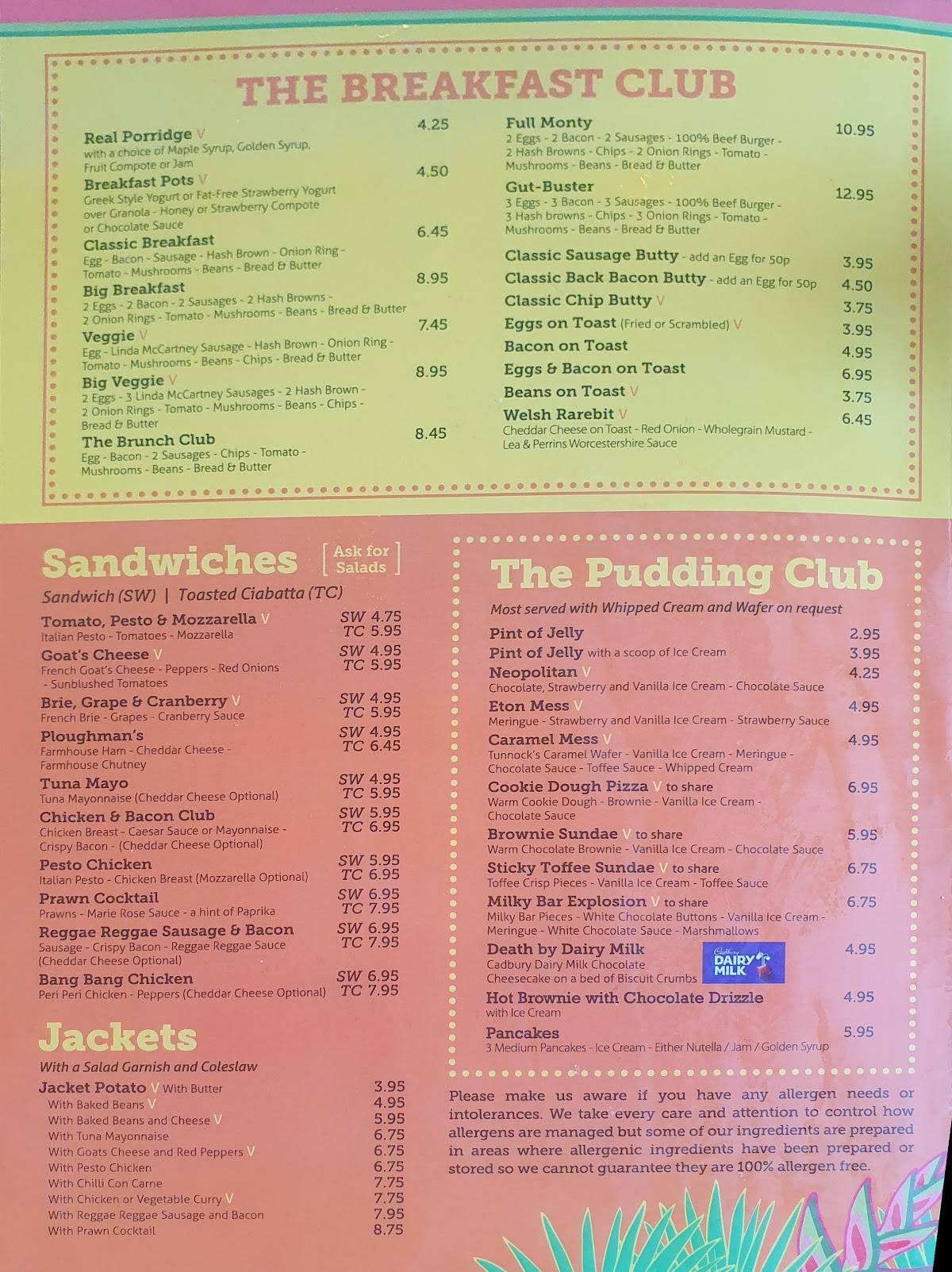 Menu at The Caffeine Club, Plymouth