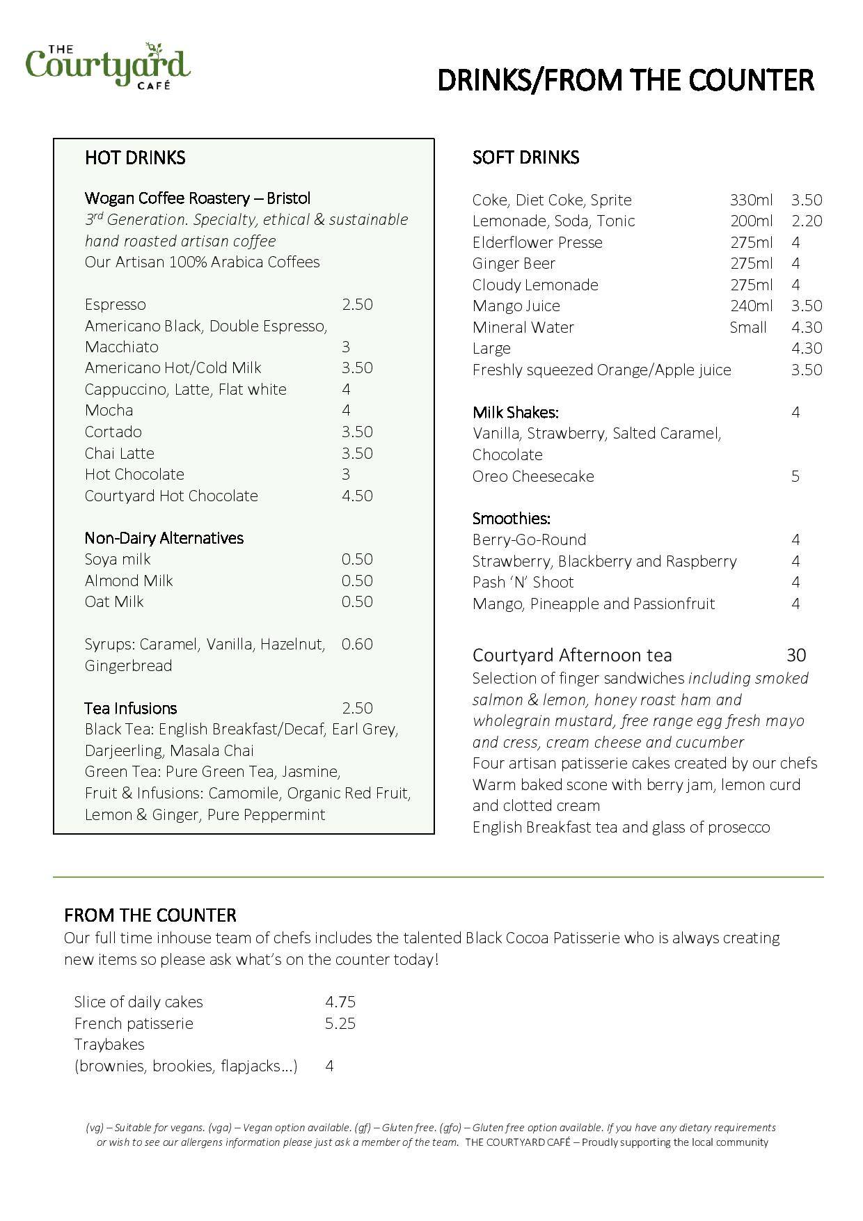 Menu at The Courtyard Café cafe, Hook