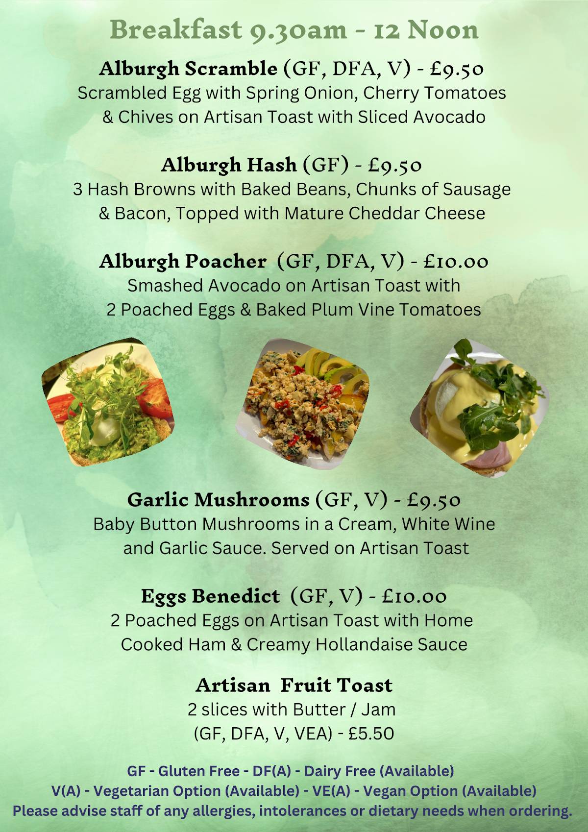Menu at The Dove Inn Alburgh cafe, Harleston