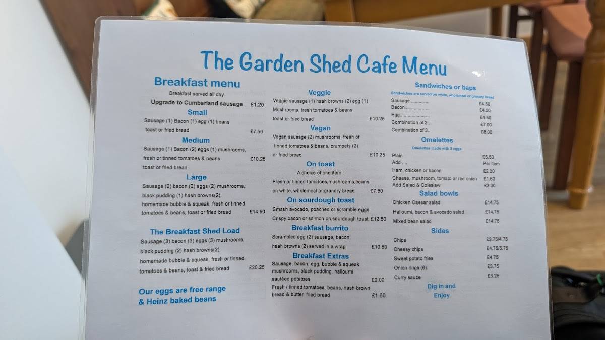 Menu at The Garden Shed Cafe, Fareham