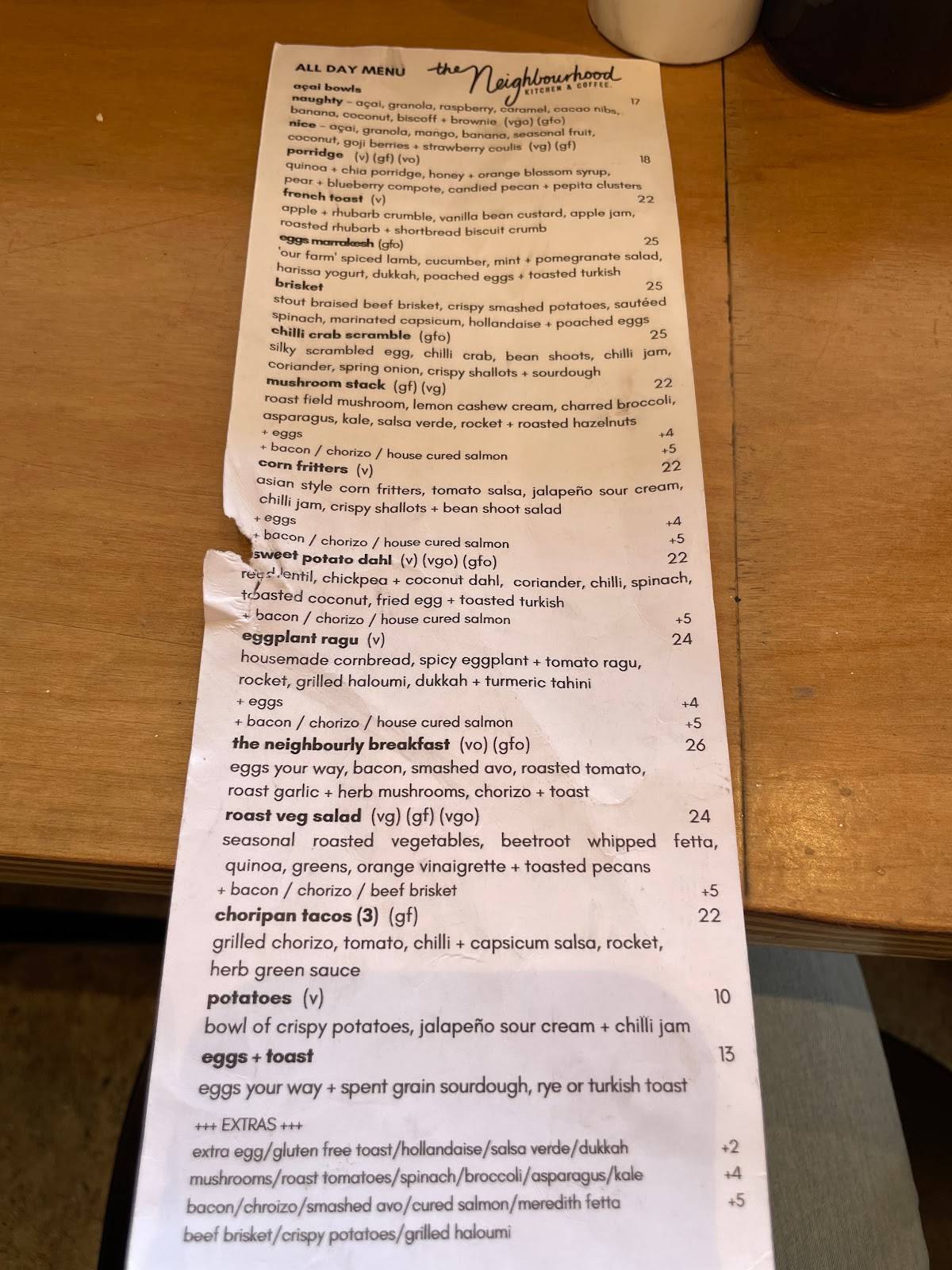 Menu at The Neighbourhood Kitchen, Coffee & Bottle Shop cafe, Attadale