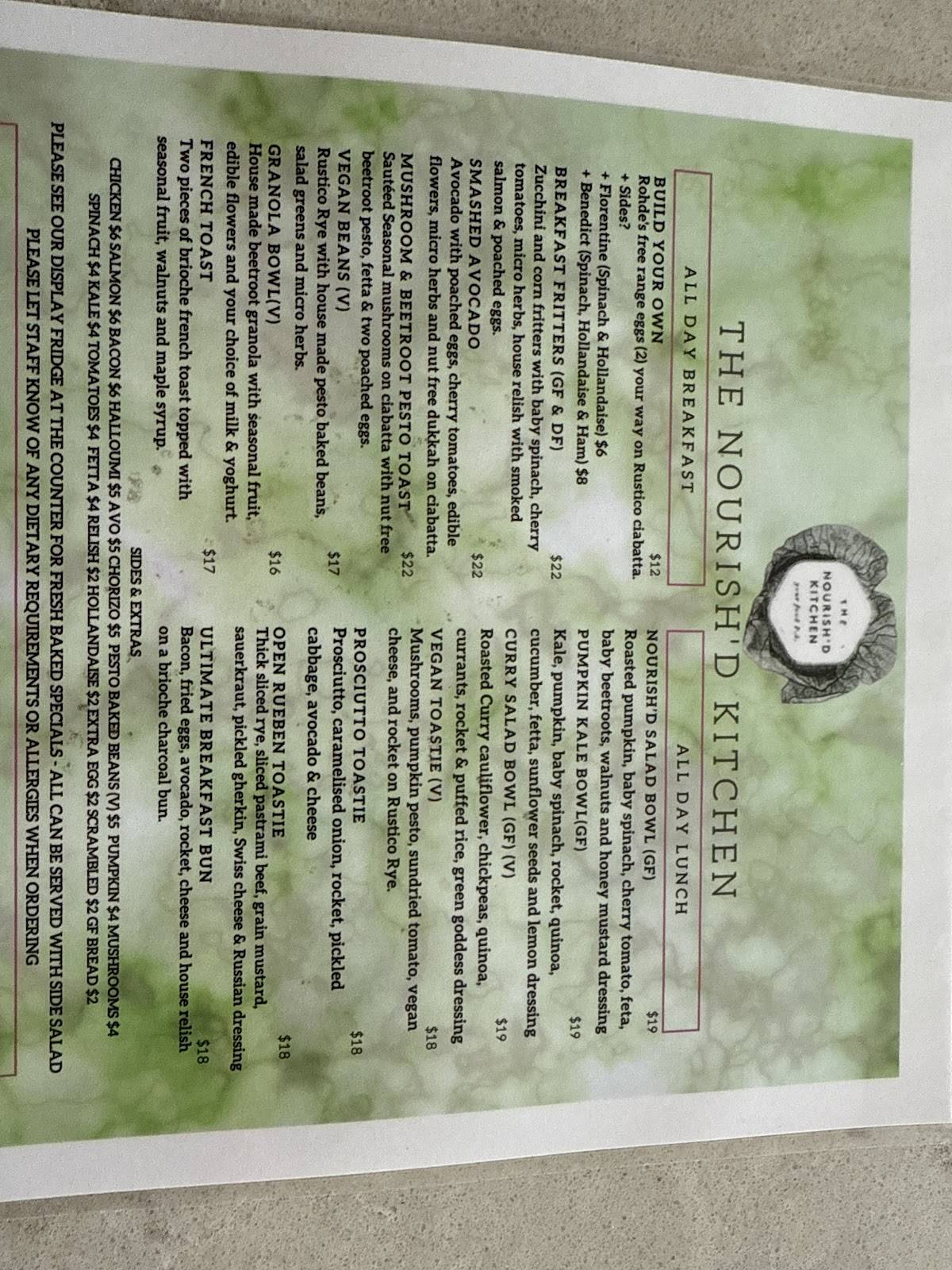Menu at The Nourish’d Kitchen Cafe, Stepney