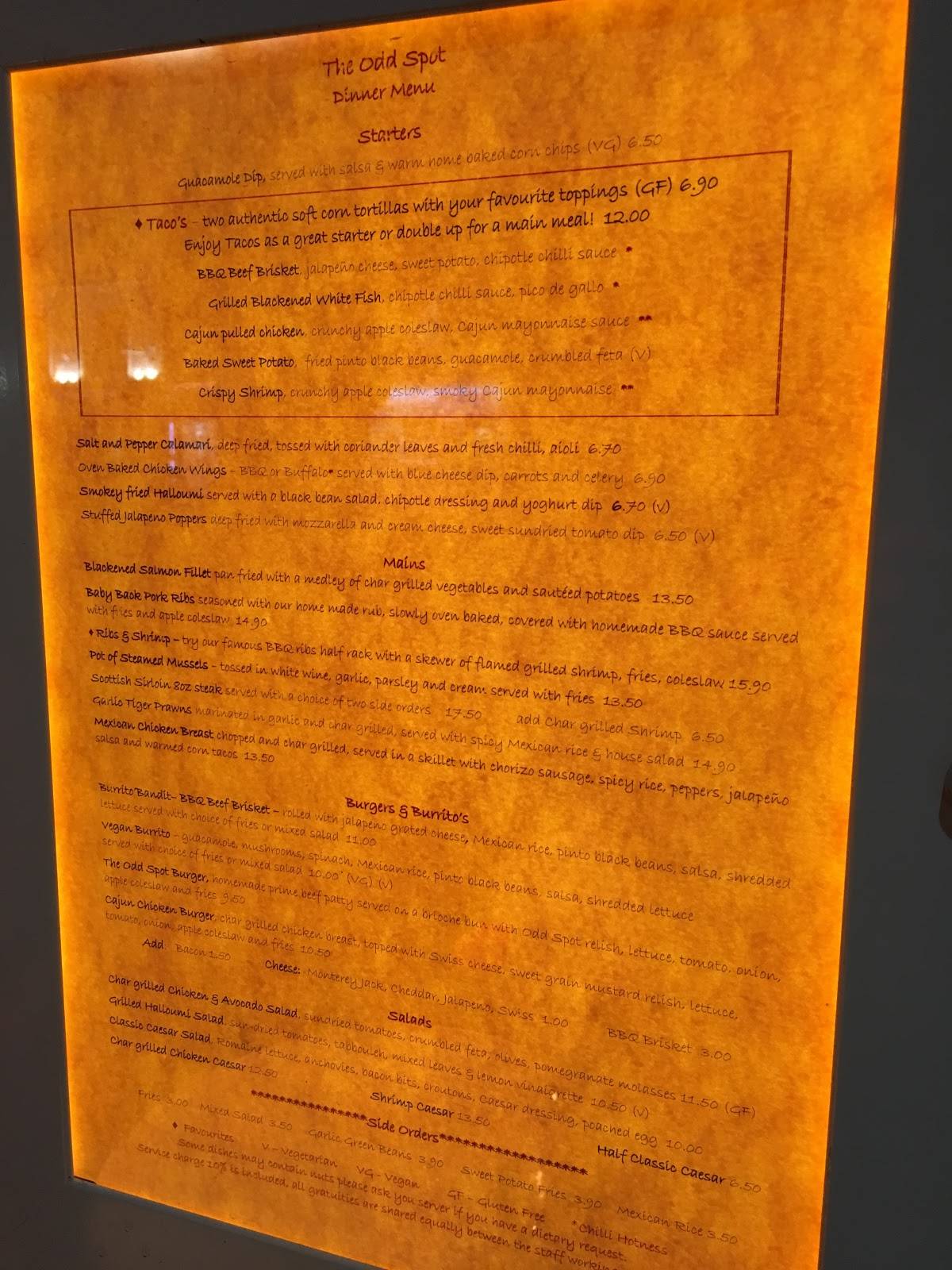 Carta de The Odd Spot Cafe, Londres