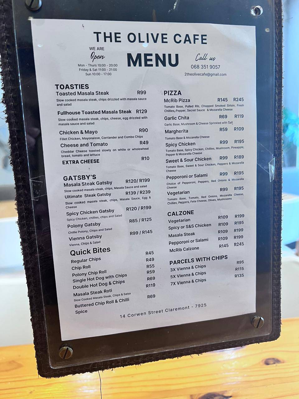 Menu at The Olive Cafe - Claremont (Halaal), Cape Town